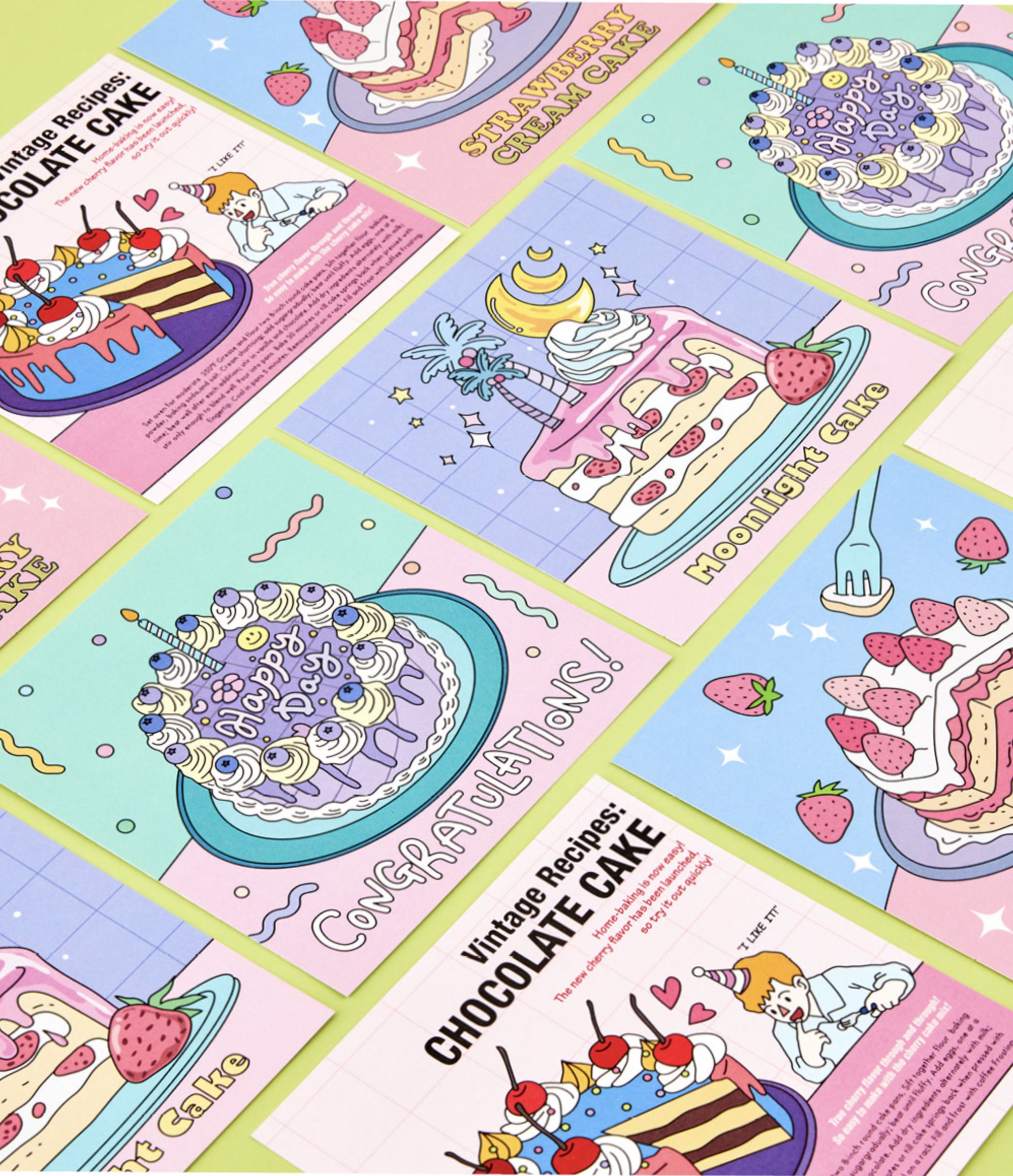MochiThings: 4pcs Retro Cake Postcard Set