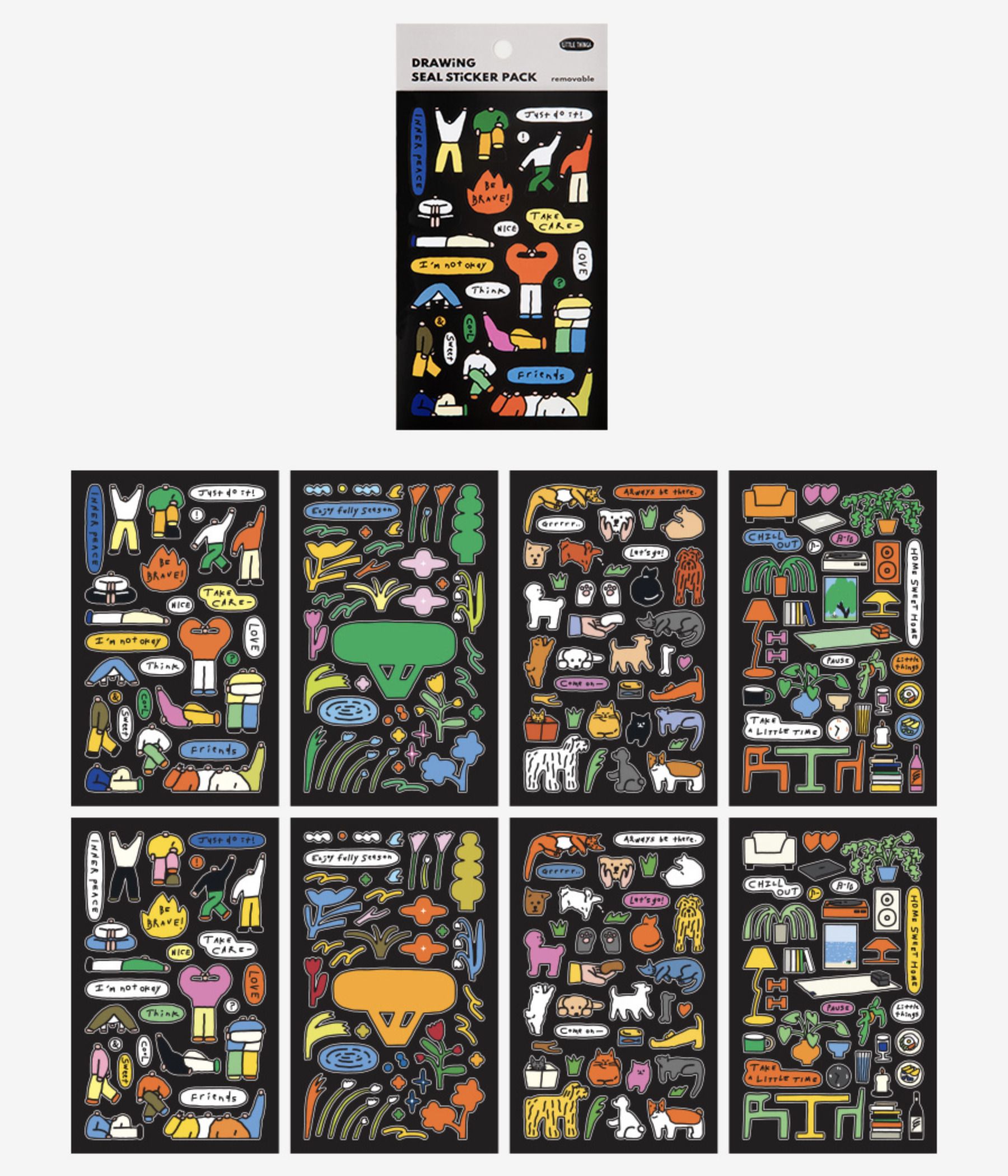 MochiThings: 8pcs Drawing Illustration Removable Sticker Set