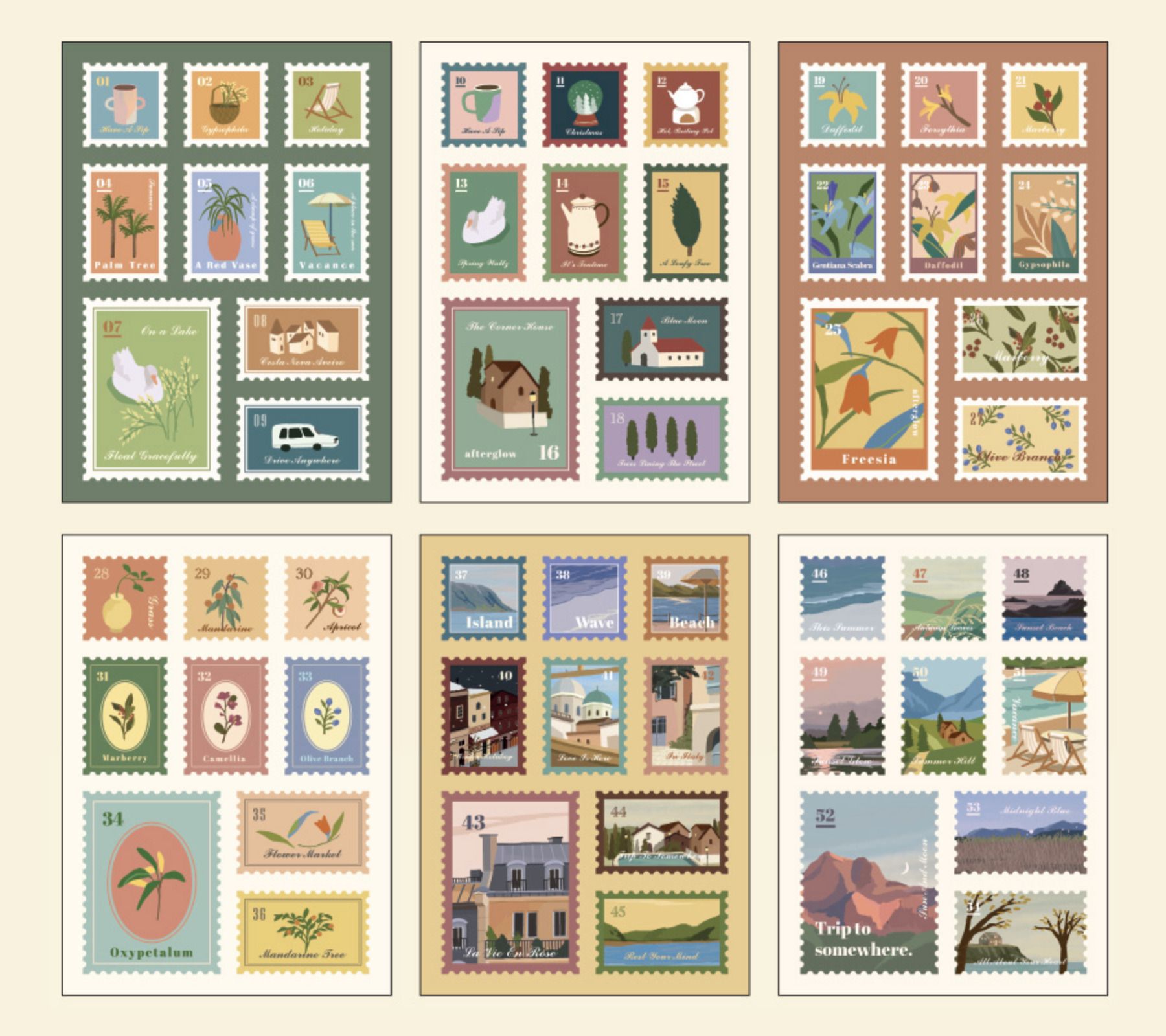 MochiThings: 6pcs Afterglow Stamp Sticker Set