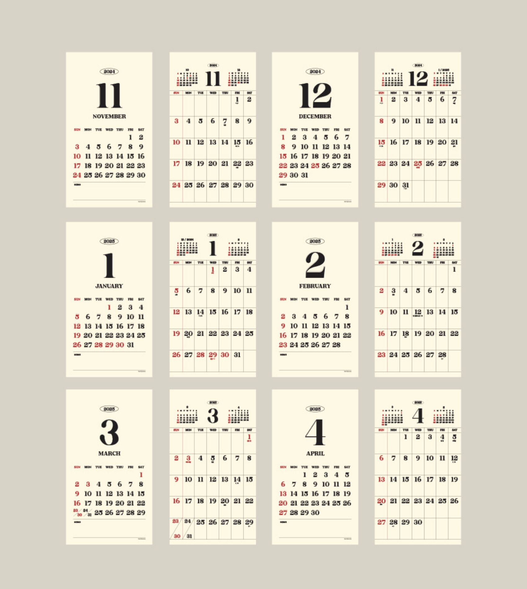 MochiThings: 2025 Retro Monthly Standing Calendar