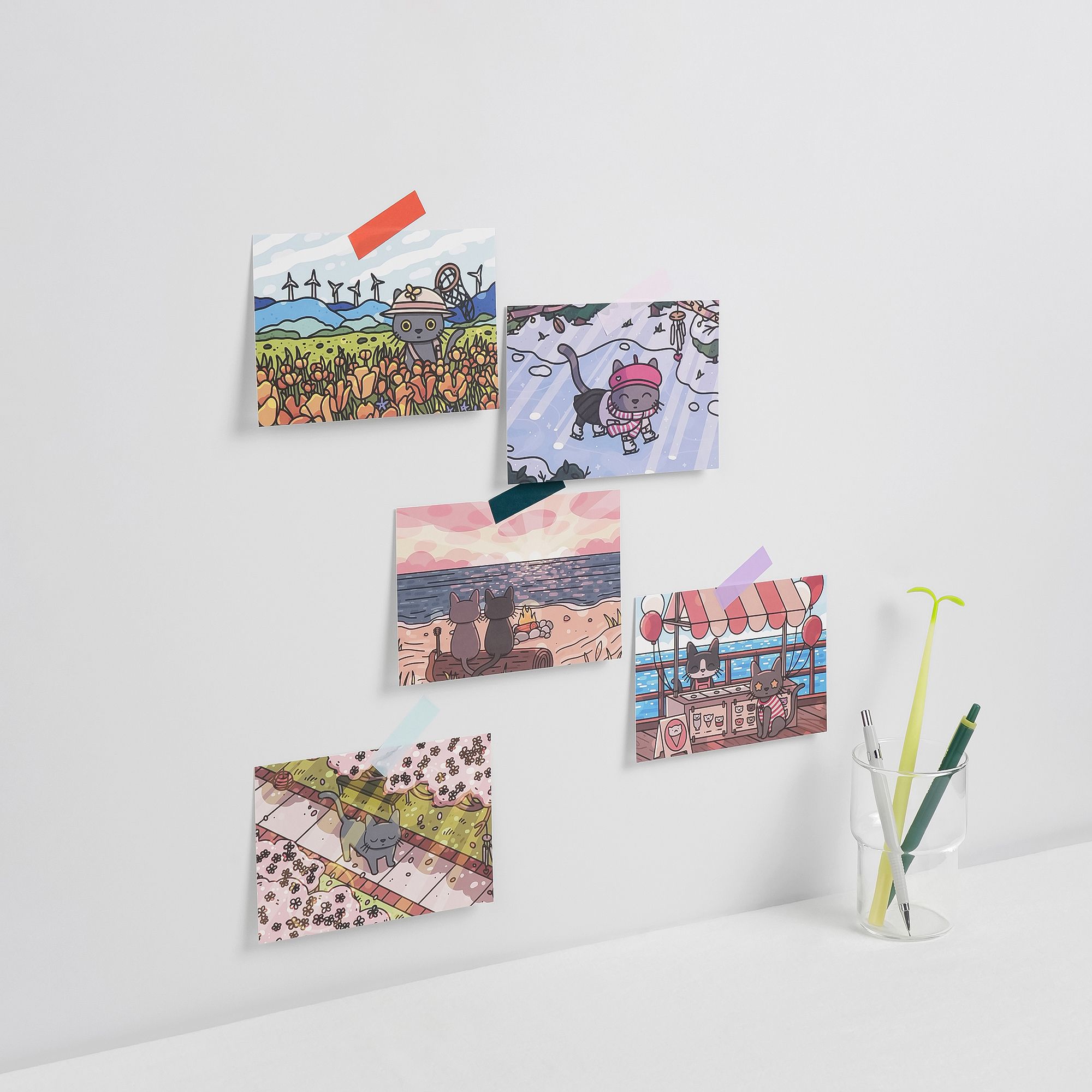 MochiThings: Lana & Tuxedo Cat Postcard v2