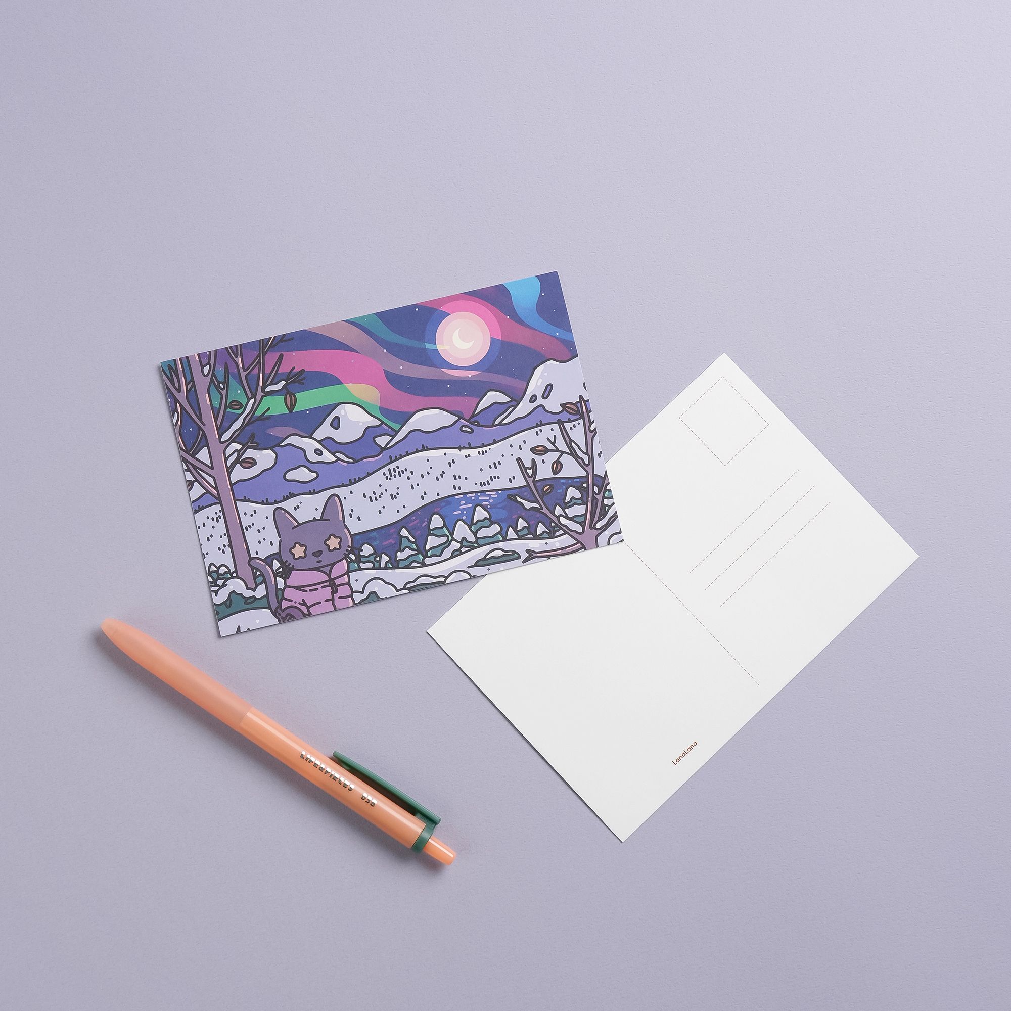 MochiThings: Lana & Tuxedo Cat Postcard v2