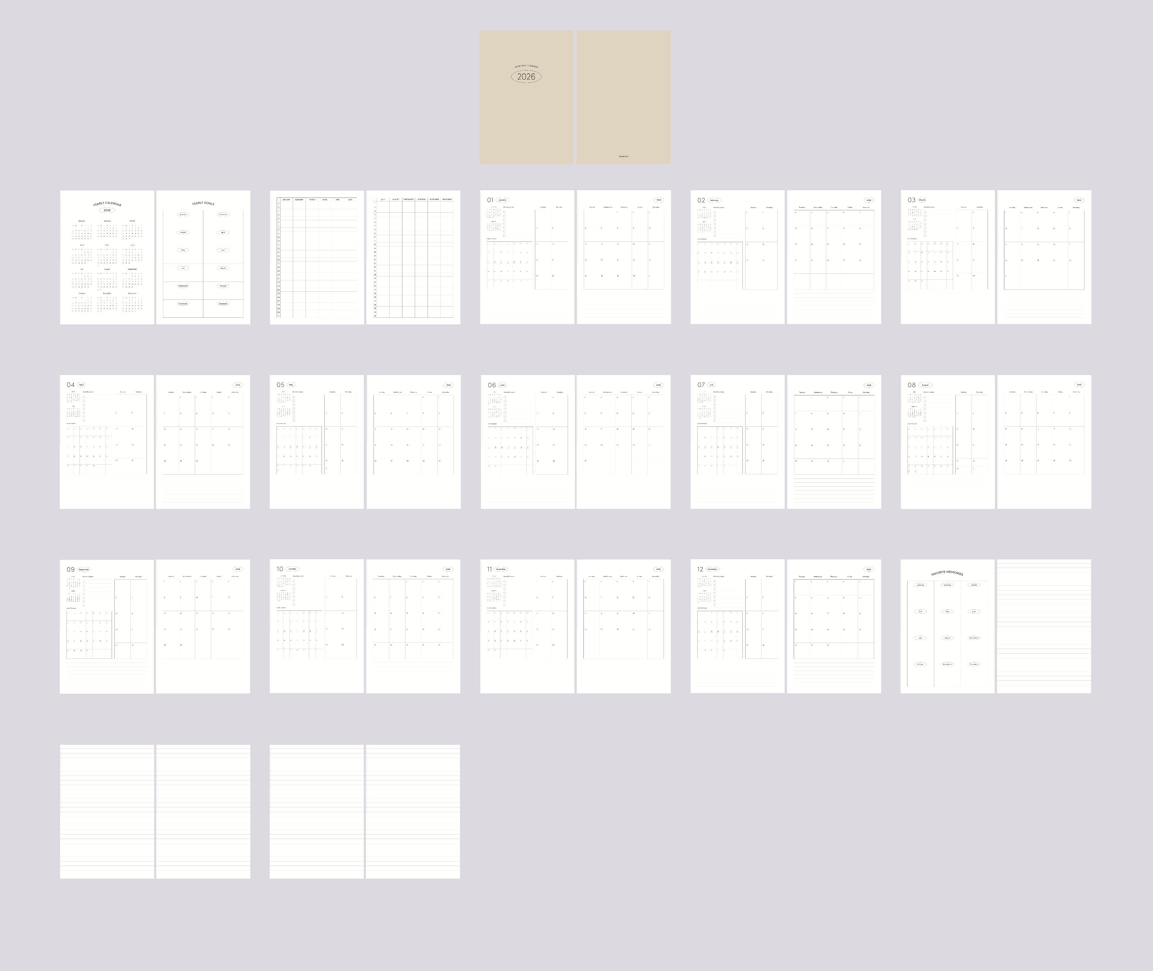 MochiThings: 2026 Basic Monthly Planner