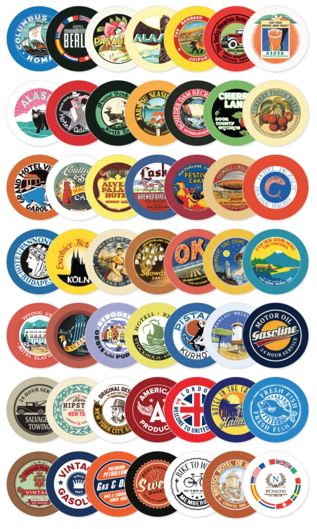 MochiThings: 48pcs Vintage Round Deco Sticker Set