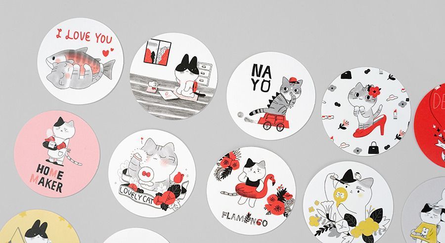 MochiThings: 48pcs Cat Round Deco Sticker Set
