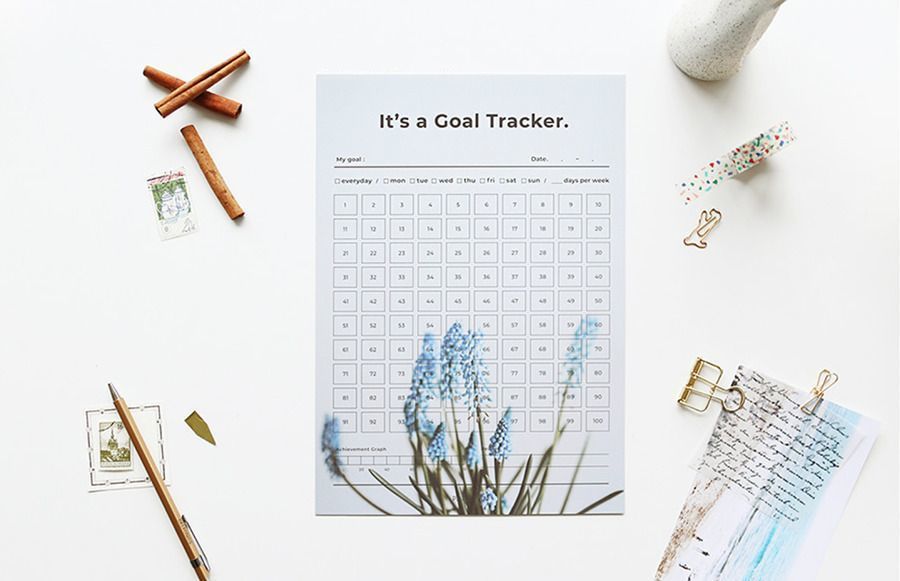 MochiThings: Large 100 Days Goal Tracking Sheets