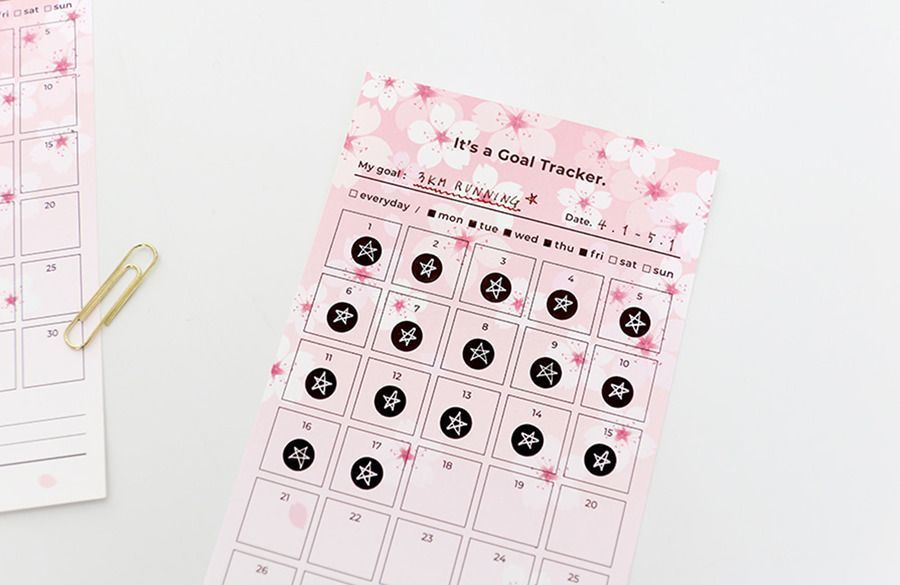 MochiThings: Cherry Blossom 30 Days Goal Tracking Sheets