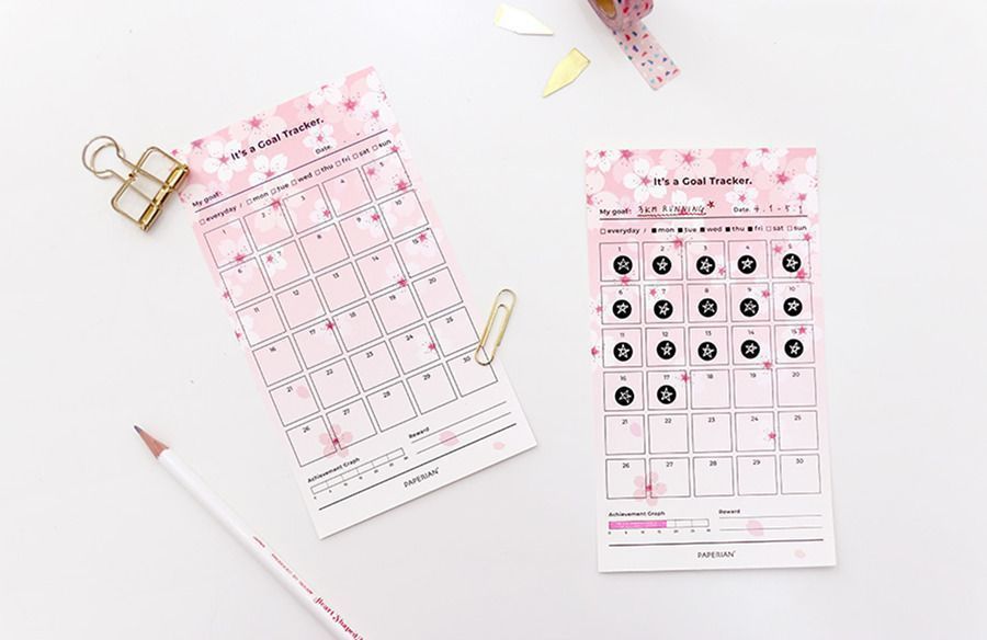 MochiThings: Cherry Blossom 30 Days Goal Tracking Sheets